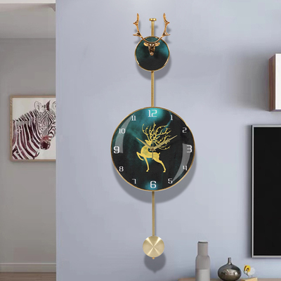 挂钟欧式个性立体客厅创意家居静音走时带钟罩复古摇摆铁艺挂墙钟