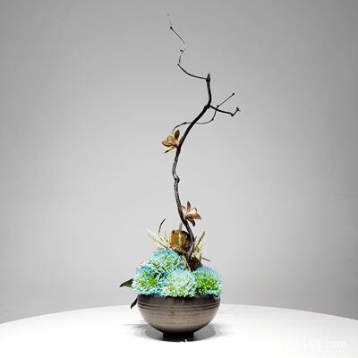 新中楼式板房摆件前台售陶处ZLO仿真花艺现代瓷花器假花龙柳枝摆