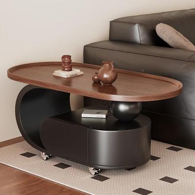 可中古风厅移动小茶几家RYR用客小户沙型发边几椭圆形实木储物小