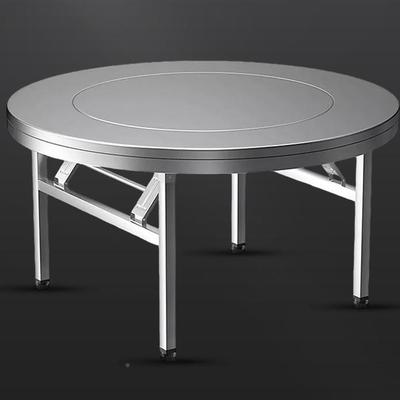 厨不锈钢带桌转盘圆桌折叠房餐户外商用家用全饭桌内嵌转盘圆HBF