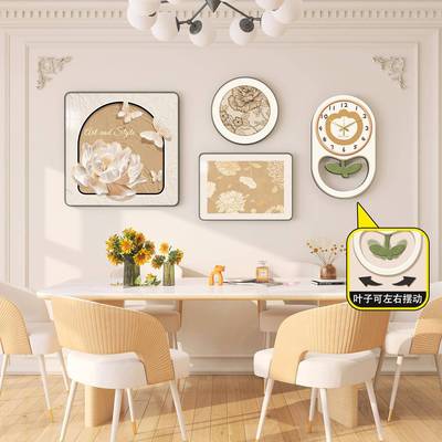 法式奶油风餐饰画厨房餐桌背SBC墙抽象挂画高级感壁画挂厅装景钟