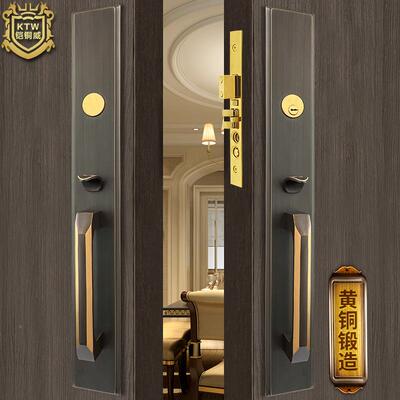 铠铜威黄铜华入户对开大门锁加长铜开双大豪门简约奢8046美式门轻