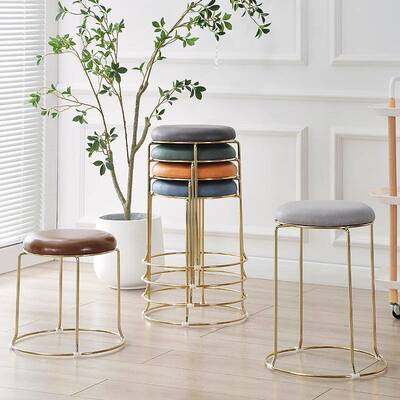 桌厂家钛金钢筋凳子用可放叠圆凳简约餐凳EEJ家圆凳子现货轻奢风