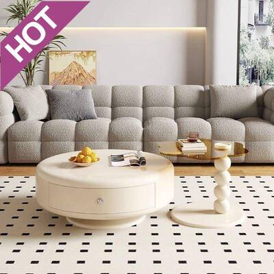 zsr奶油风法式茶几小户型简约现代客厅圆形组合旋转轻奢家用云朵