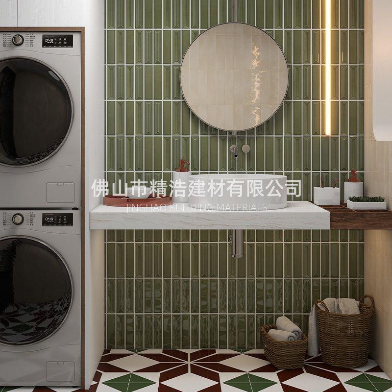 长条陶瓷马赛克瓷砖凹凸面50x200手工砖酒店吧台背景墙卫生间瓷砖