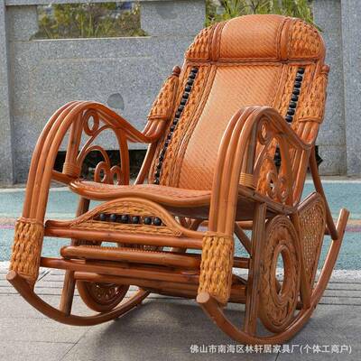 藤天然真藤摇椅人躺椅懒人椅阳台老人家用休闲结大实藤椅摇椅摇编