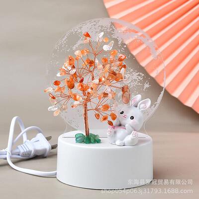 天小然灯水晶碎石铜线发财树台装饰摆件艺品水晶84068工碎石发财