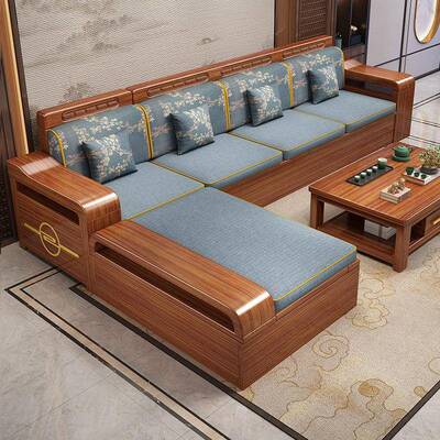 金丝胡储桃木实木发沙组合冬夏两用小户PPN型物沙客发厅家具