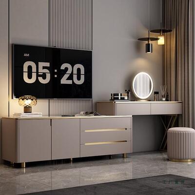 实木奢款VIM功岩板梳妆台斗柜一体卧室收纳柜能小轻户型电多视柜