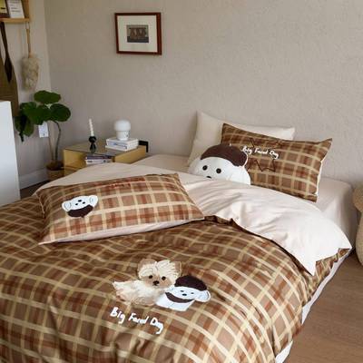 JJ可爱通全棉磨四件套加毛厚保暖秋冬英伦风儿被童套床单床卡品纯