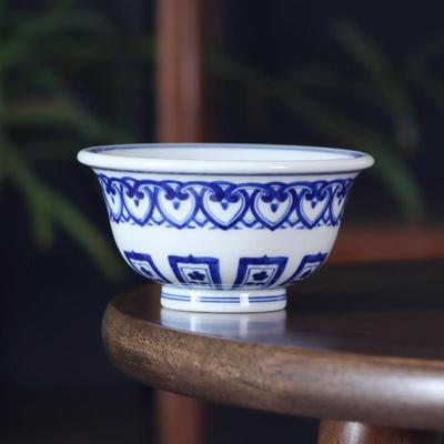 手绘青花宝相花纹压手杯主人杯仿古单杯陶瓷个人杯陶瓷手工茶杯