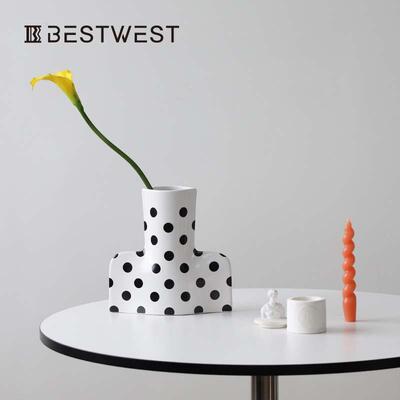 博家居黑白纹条圆形釉面陶瓷花瓶摆件厅ins法西式家JYK24562居客