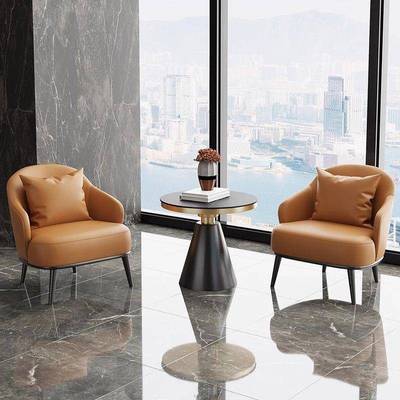 代接待桌椅组合沙发现35777椅轻酒奢店简橙约休闲单人洽谈一桌两