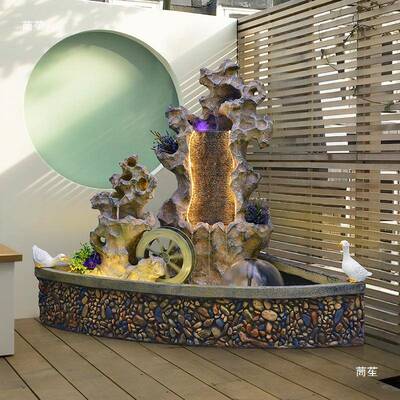 假山流水喷庭院鱼池摆园RMC循环水景露台室内角落泉景观入户花装