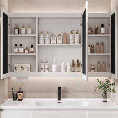 智能浴室镜柜挂墙式灯36356除卫生间镜子置实木带物带架单雾独定