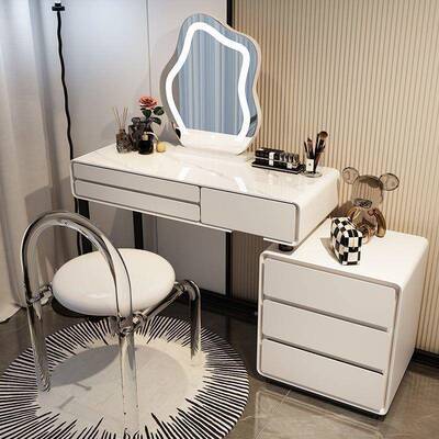 奶风岩板室实化木梳油妆台床头柜一体网红伸缩妆台卧88024现代简