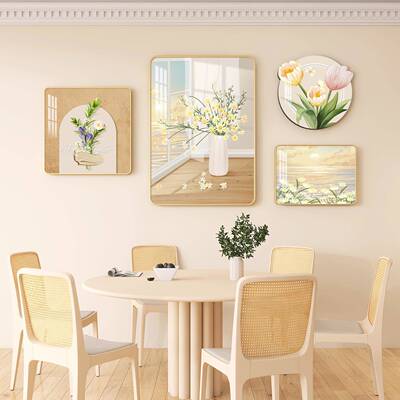 北墙欧餐厅装饰小画清新餐桌背景壁油画RWM奶风温馨简约花卉组合