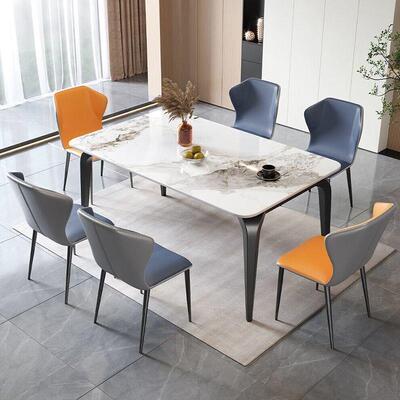 意式大象腿岩桌餐IET椅家用小户型现代简长方约形饭桌轻板奢岩板