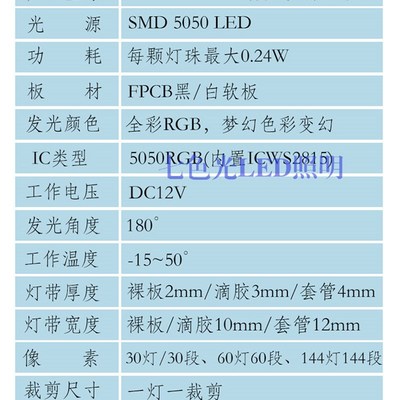 LED灯带12V幻彩WS2815内置IC单点单控炫彩断点续传 RGB全彩软灯带