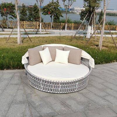 可定闲外圆形沙发床布藤条酒店露天别休布墅阳78864台户可收篷大