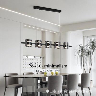 意式轻极简餐厅吊高端全铜奢设计师长条led玻灯璃岛台餐吧桌D7270