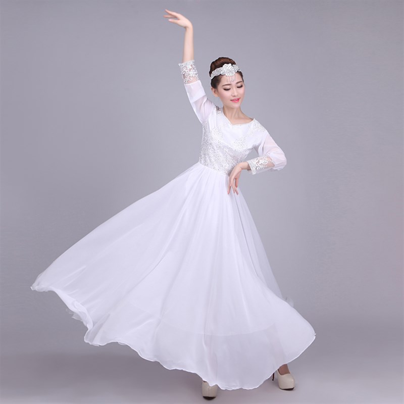 舞蹈大摆裙连衣裙长裙合唱服古典舞表演出服装舞台广场舞开场舞女