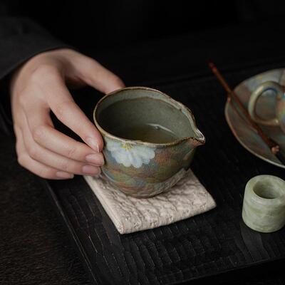 弥瓷言开片釉纯道手绘野菊花口KSN公杯家用陶海分茶功夫茶具零配