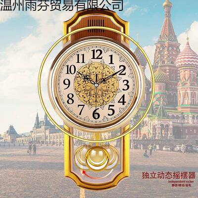 英康巴丝欧式表古复摇摆挂钟客厅简约时尚挂卧室静音石钟99777熊