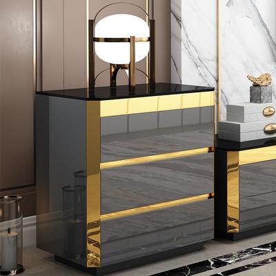 现代轻奢玻璃高级灰三四五斗柜新中式简约卧室客厅收纳柜超大容量