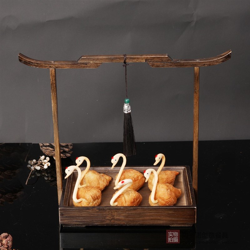复古风 果盘零食盒 糖果面包托盘商用新中式围炉煮茶盘宋氏提梁盘