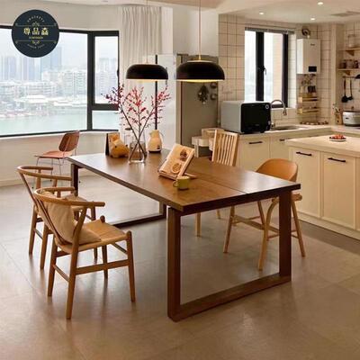 北欧简约莫比恩实木餐餐桌木桌蜡椅组合白木CZ-20220饭桌原长桌大