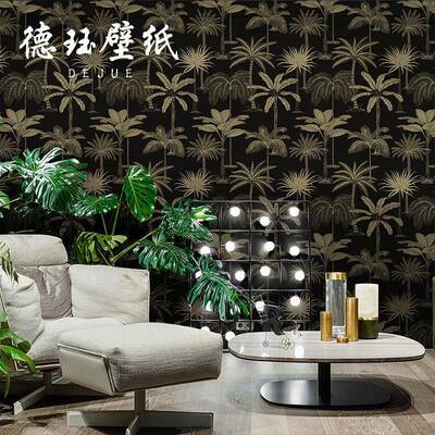 北欧无布椰子树榈树纺东南亚风格墙纸热带雨林纸客80660厅壁卧室