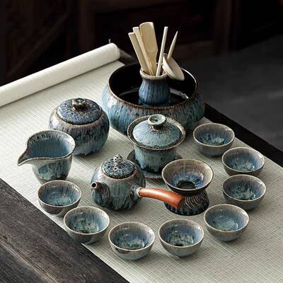 窑变功夫茶具套装用天目釉44030办公会陶瓷客侧家把壶泡茶室整套