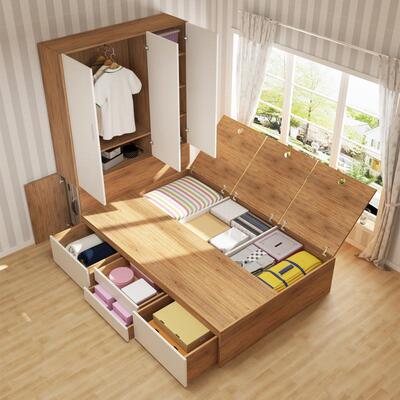 小室户型床榻榻米衣柜一体简组合储物柜卧定做小户8946型现代约