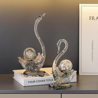 球高颜值奢水晶情侣天鹅摆件代现轻家TPB居玄关客厅酒柜电视柜装