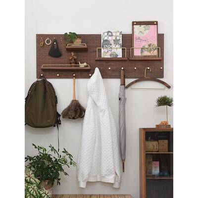 KI9架S黑桃洞胡洞置物架展示板挂板挂钩配件木质F7675H55玄关墙面