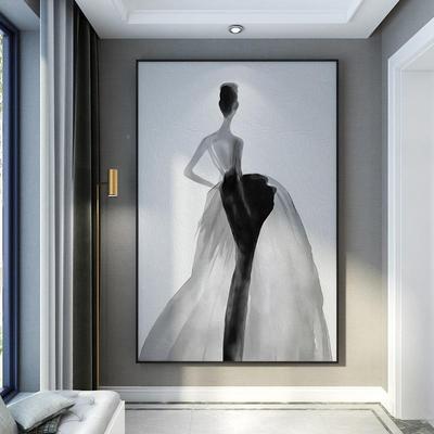 北欧玄关装饰画黑白灰时艺尚物背墙壁画景客厅EM-2085大幅落地画