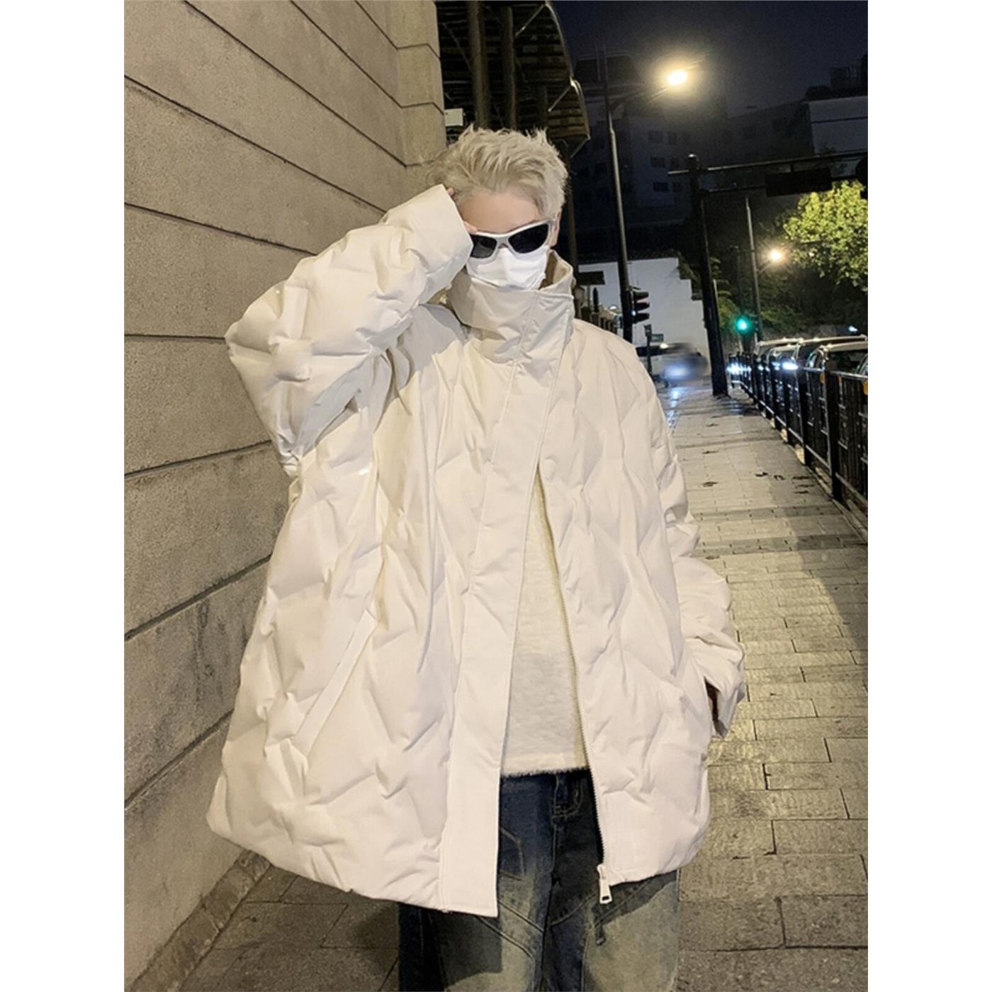 黑武士菱形格美式羽绒棉服男冬季痞帅炸街vibe外套立领短款面包服