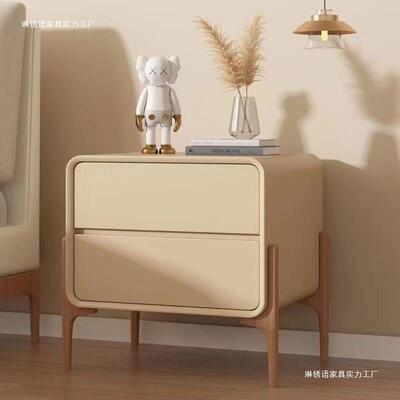 极免简家居多功能奶油床边柜风安装家用卧柜室高档AKW轻奢储物床