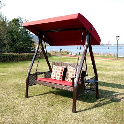户外秋千庭院摇双摇椅露台墅景区网铝别合金5353摇红椅铁艺人吊椅