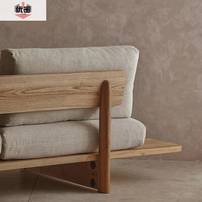 1676优密简约小户型客白厅实木布艺可拆洗蜡木双人三日木式原风沙