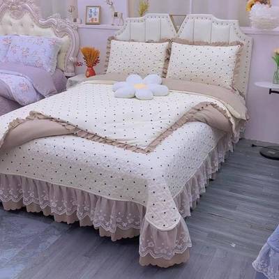 a类母pxx10032婴亲级肤织棉床盖四件套花边床三裙件套床针单被套