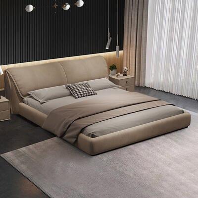 意现式轻主奢卧布URD艺床大象耳朵绒布床代约简1.8*2m双人大床做