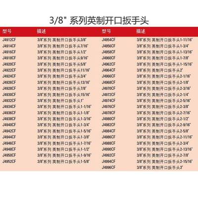 1J4912CF0M系列英制M开口扳手头13/8英制开口扳手头3/8寸J492CF