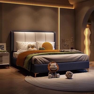 现代简约孩女孩儿童EOH床青木少年床实男童室小户型卧齐男边软包