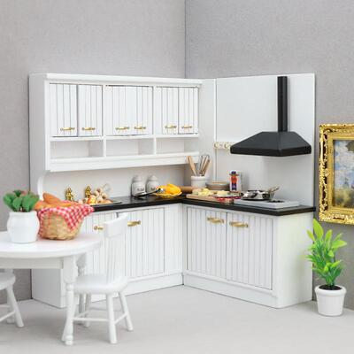 白QID1：12dollhous娃娃屋厨房场景式模型e色欧厨房两件套