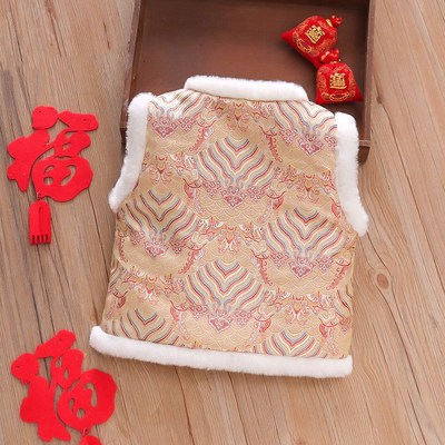 男宝宝过年服唐装马甲加绒加厚婴儿新年装汉服小皇帝地主黄马褂冬