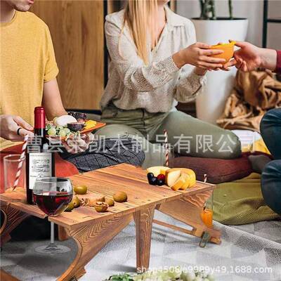 户创意便携式木质手提篮外22997832露营子折叠桌可拆卸餐桌酒杯野