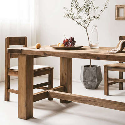 润家家居复古老松木餐桌组合实木椅子店面餐厅餐桌椅咖啡厅子套件