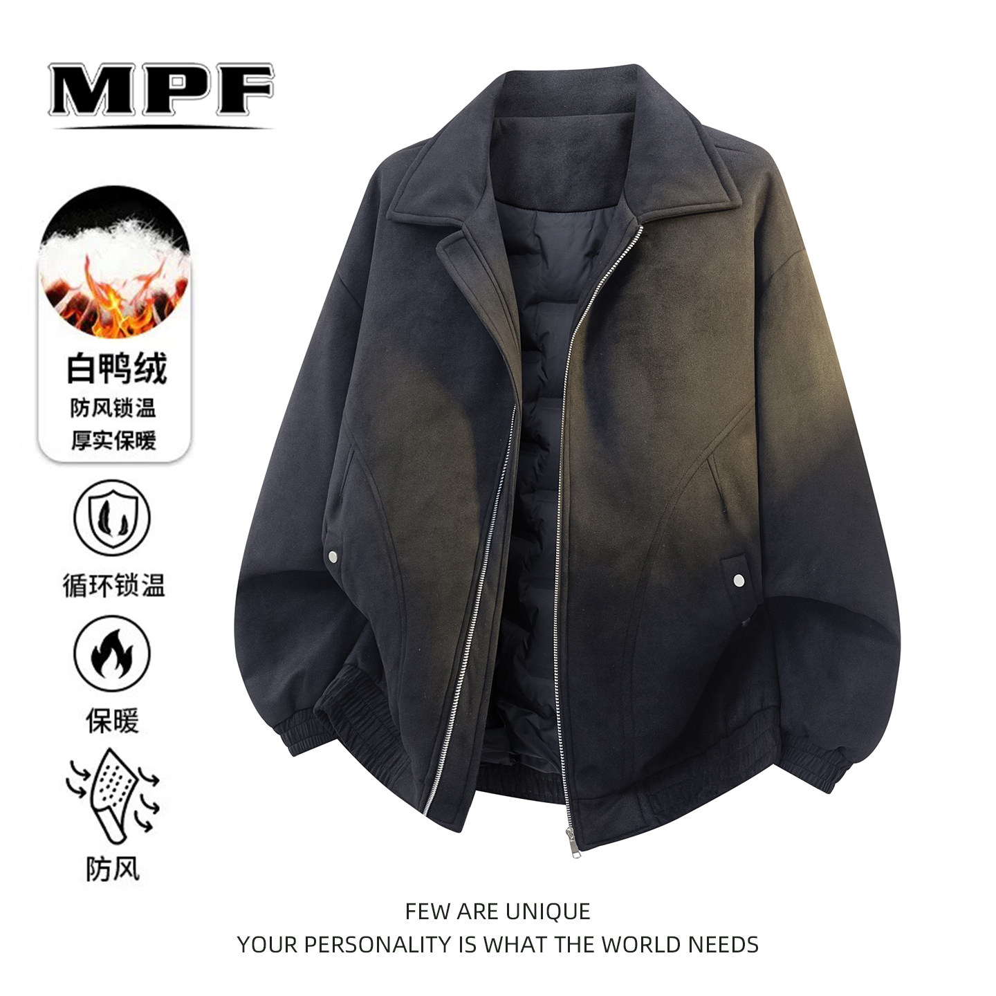 麂皮绒羽绒服男士秋冬季2025新款保暖白鸭绒宽松加厚休闲外套冬装